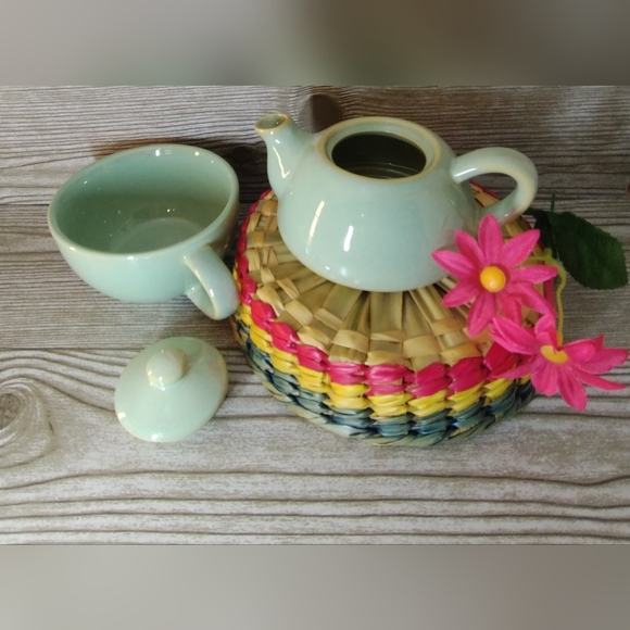 Pier 1 | Kitchen | Pier One Stoneware Personal Stackable Tea Pot Green ...